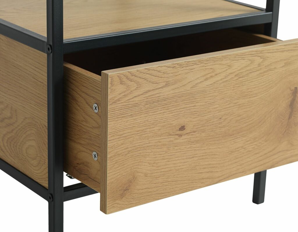 Bedside table TRAPPEDAL 1 draw oak/black - JYSK