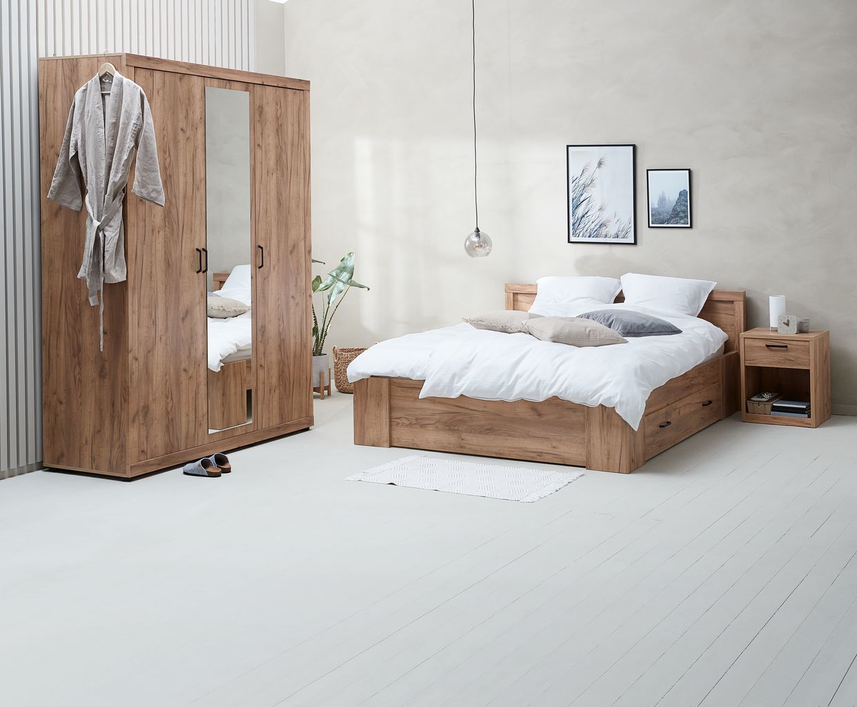 Bedside table LINTRUP 1 drawer oak - JYSK