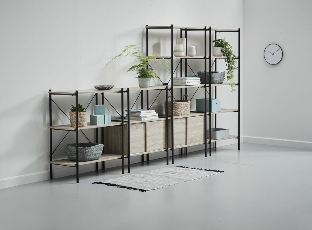 Shelving unit VANDBORG 4 s/2 d oak/black - JYSK
