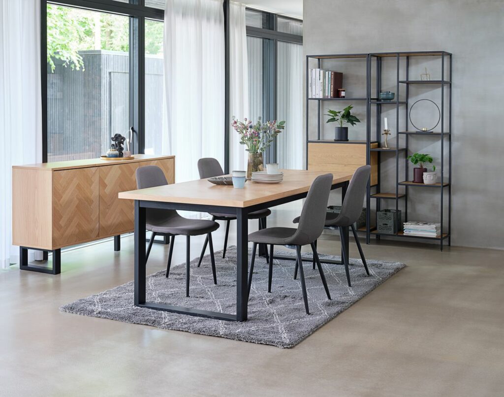 Shelving unit TRAPPEDAL 7 shel.oak/black - JYSK