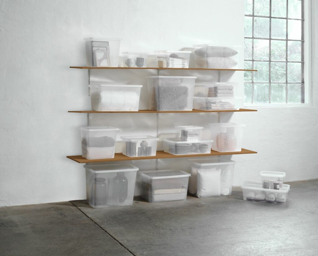 Storage box BASIC BOX 80L w/lid transparent - JYSK