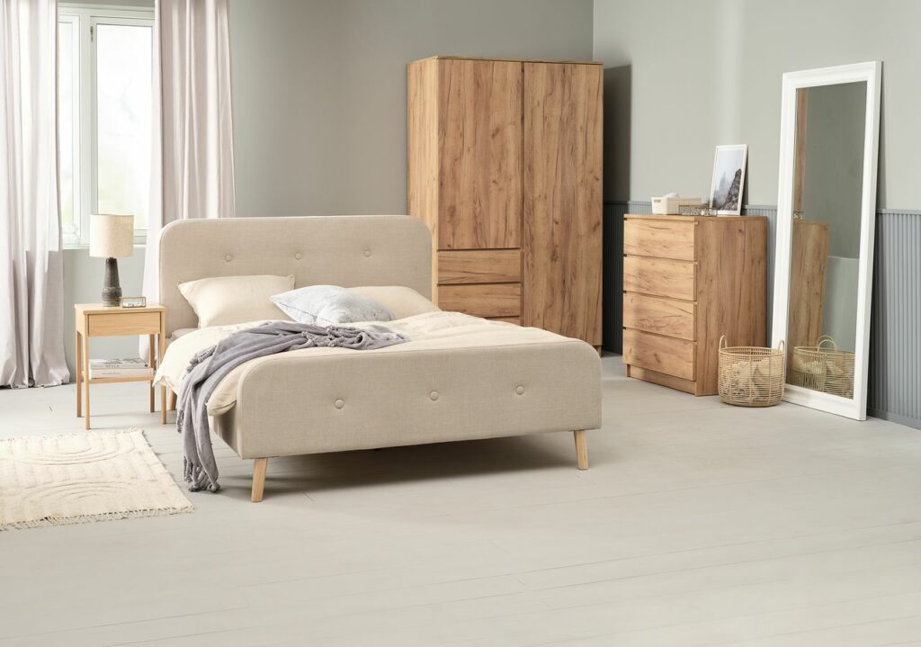 Bed frame KONGSBERG 140x200 beige fabric - JYSK