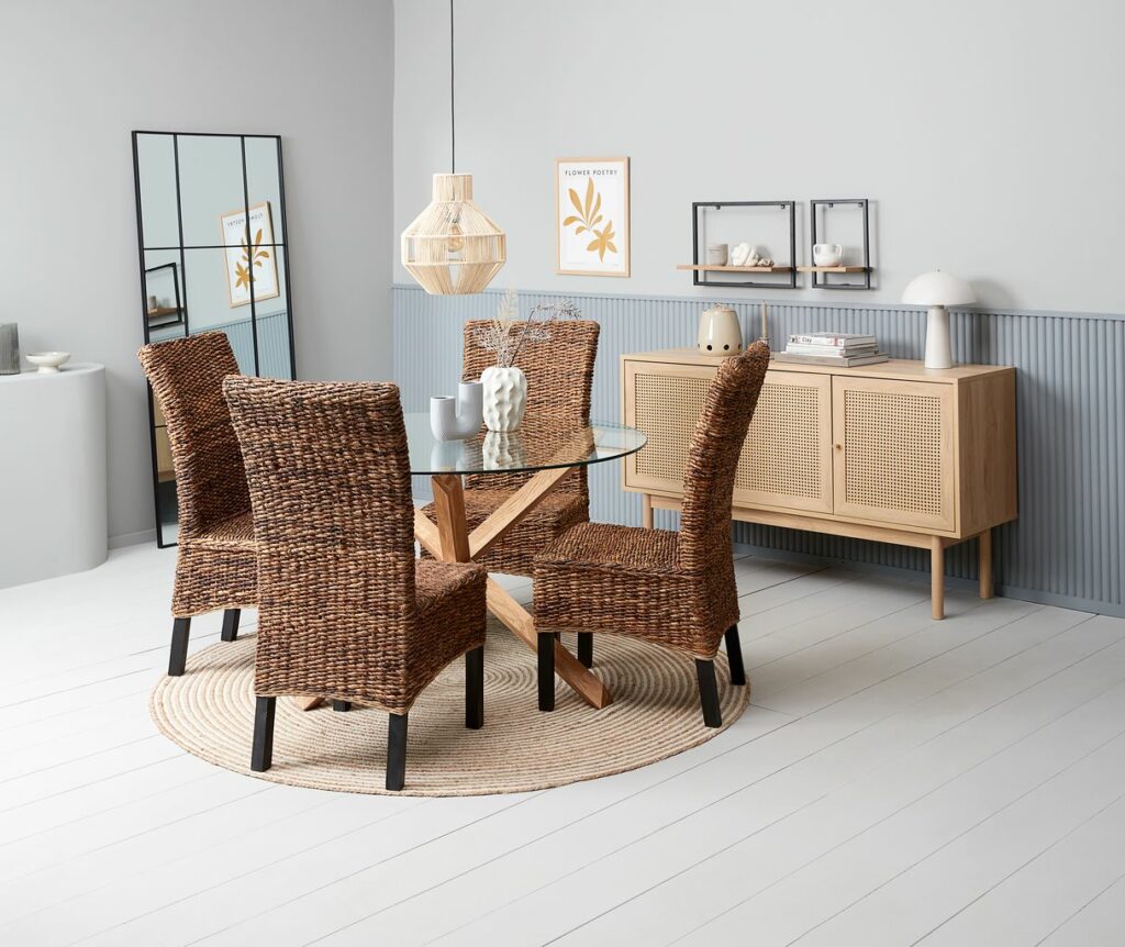 Sideboard HALMSTAD 3 doors polyrattan/oak colour - JYSK