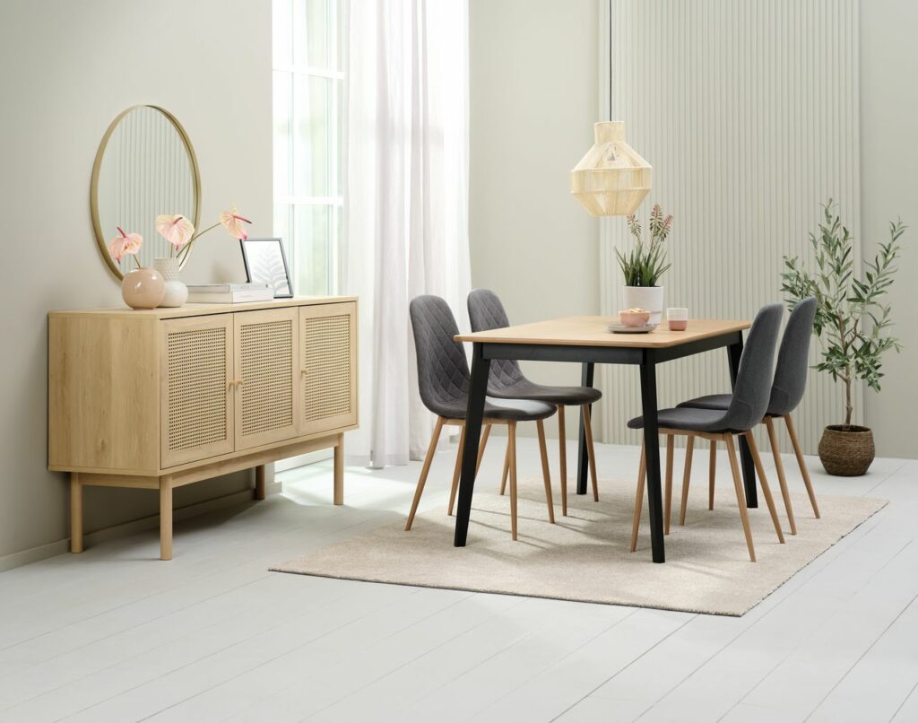 Sideboard HALMSTAD 3 doors polyrattan/oak colour - JYSK