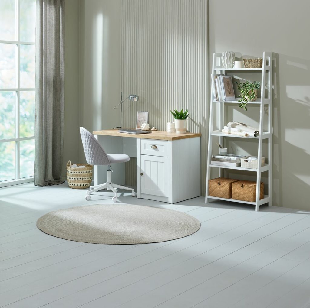 Desk MARKSKEL 60x120 1 door 1 drawer white/oak colour - JYSK