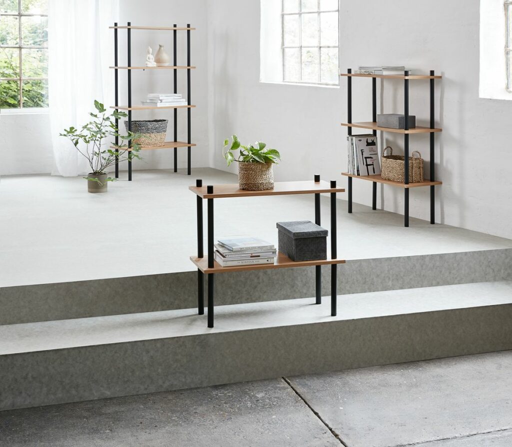 Shelving unit TEGLUM 3 shelves black/oak - JYSK