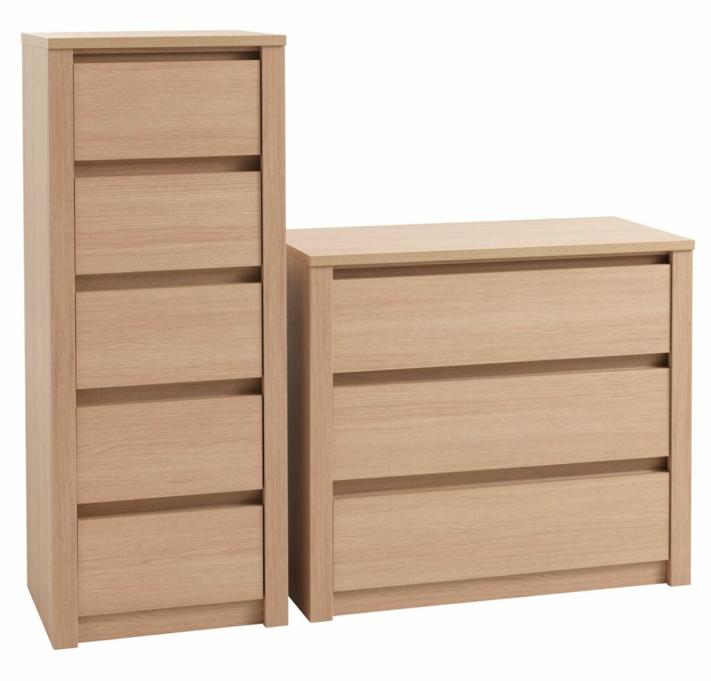 5 drawer chest VEDDE slim light oak - JYSK