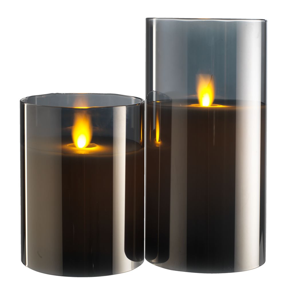 Pillar candle ARNT D.7xH10cm grey w/LED - JYSK