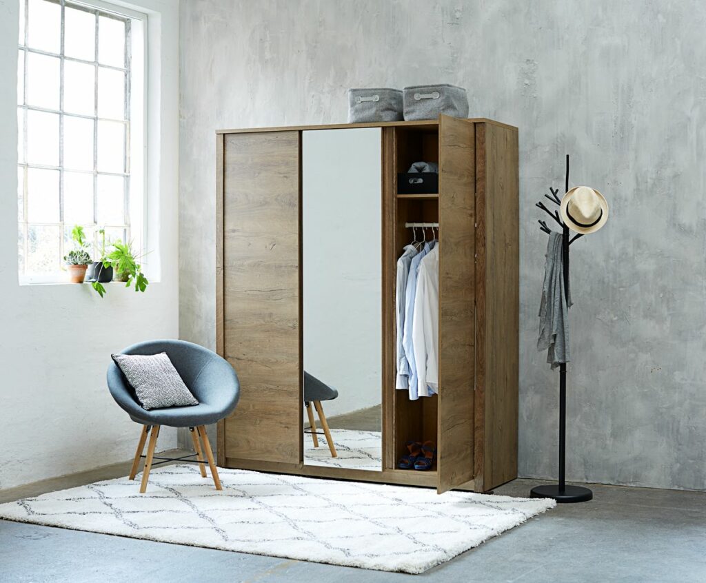 Wardrobe VEDDE 167x197 w/mirror wild oak - JYSK