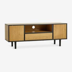TV bench ODENSE 2 doors 1 drawer warm oak colour/black - JYSK