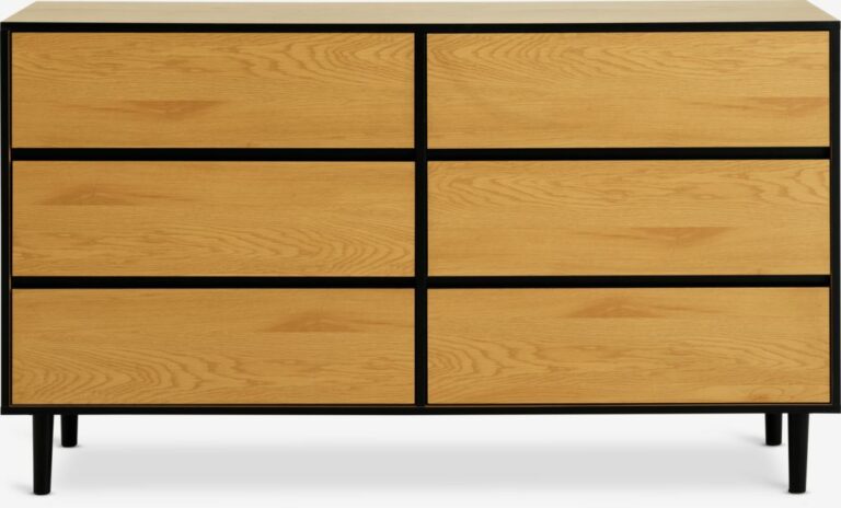 3+3 drawer chest ODENSE warm oak colour/black - JYSK