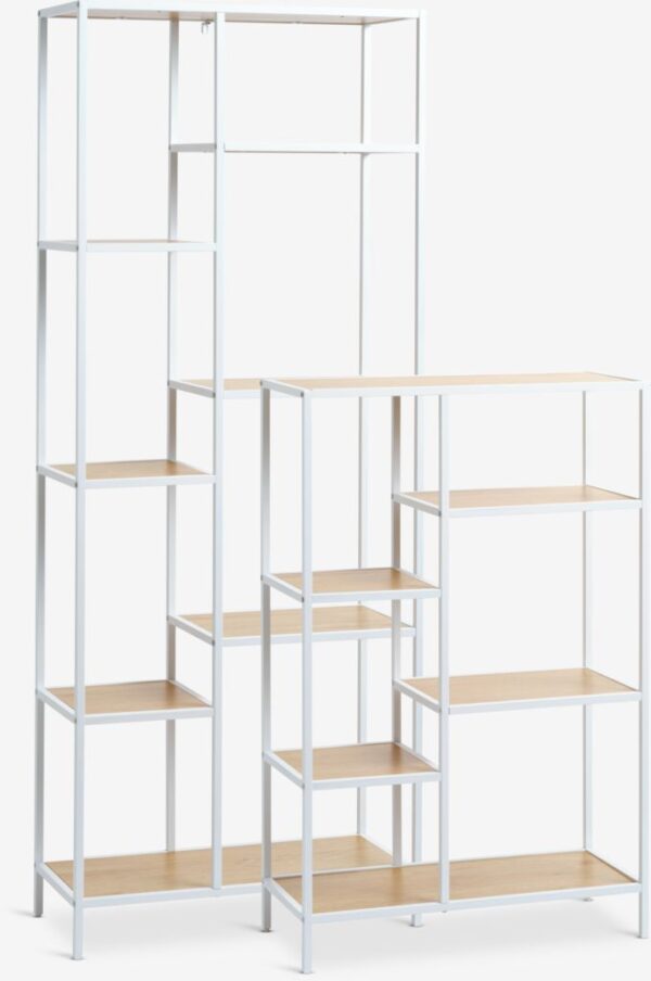 Shelving unit TRAPPEDAL 5 shelves oak color/white - JYSK