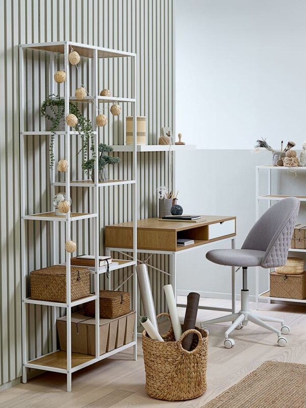 Shelving unit TRAPPEDAL 7 shelves oak color/white - JYSK