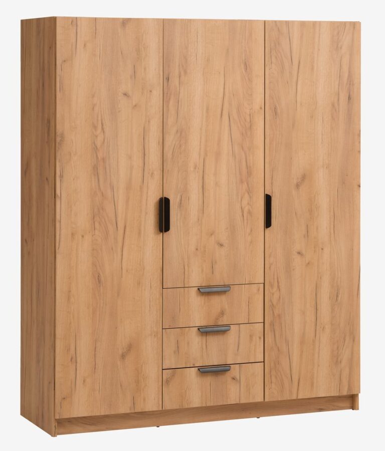 Wardrobe JENSLEV 144x176 3 door wild natural oak colour - JYSK