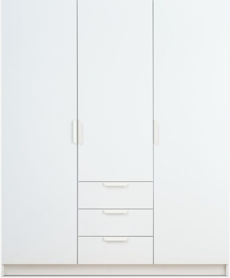 Wardrobe JENSLEV 144x176 3 doors 3 drawers white - JYSK