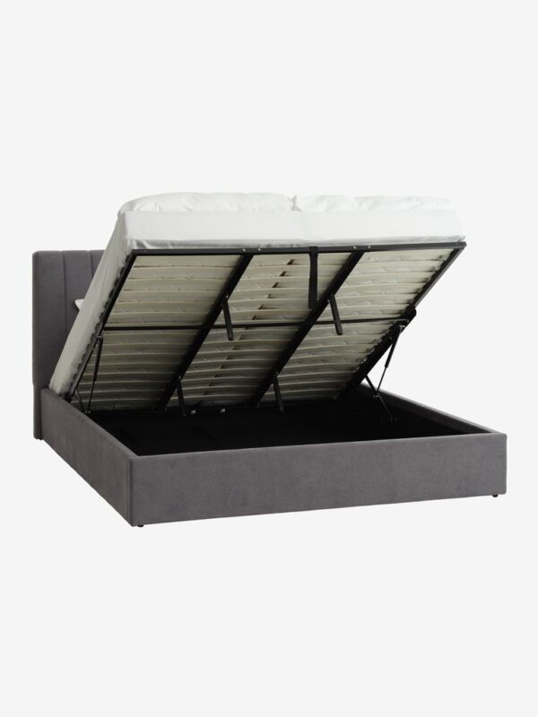 Bed frame HASLEV w/storage 180x200 dark grey fabric - JYSK