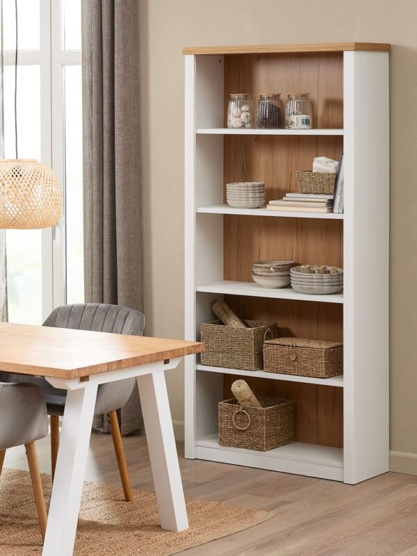 Bookcase MARKSKEL 5 shelves white/wild nat. oak colour - JYSK