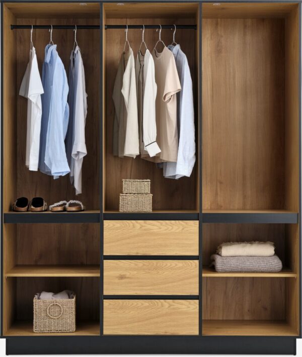 Wardrobe ODENSE 179x210 5 doors 3 draw. warm oak colour - JYSK